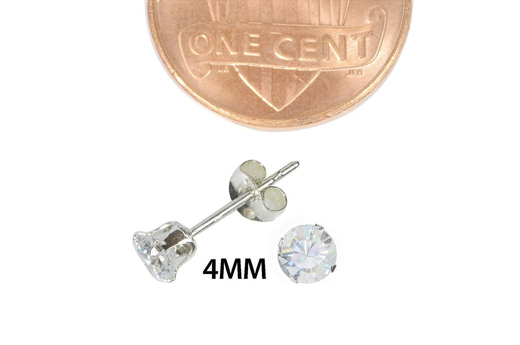 10k White Gold Round Clear CZ Stud Earrings Screwbacks Thick Bezel Set ...