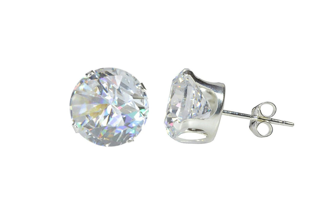 10k White Gold Round Clear CZ Stud Earrings Screwbacks Thick Bezel Set ...