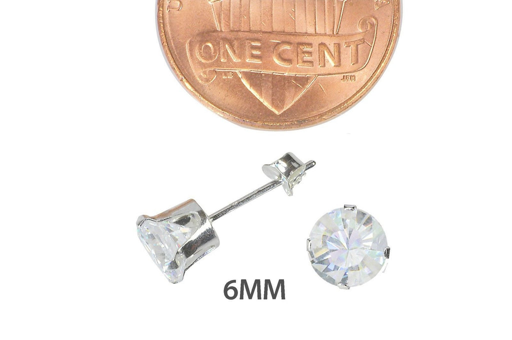 10k White Gold Round Clear CZ Stud Earrings Screwbacks Thick Bezel Set ...