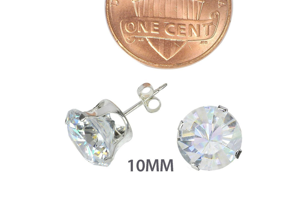 10k White Gold Round Clear CZ Stud Earrings Screwbacks Thick Bezel Set ...