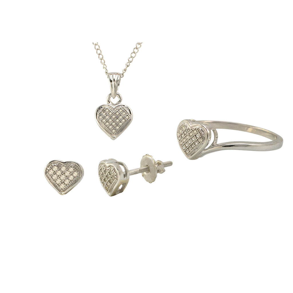 Diamond Heart Ring Necklace Earrings Set Sterling Silver (.25 cttw, I ...