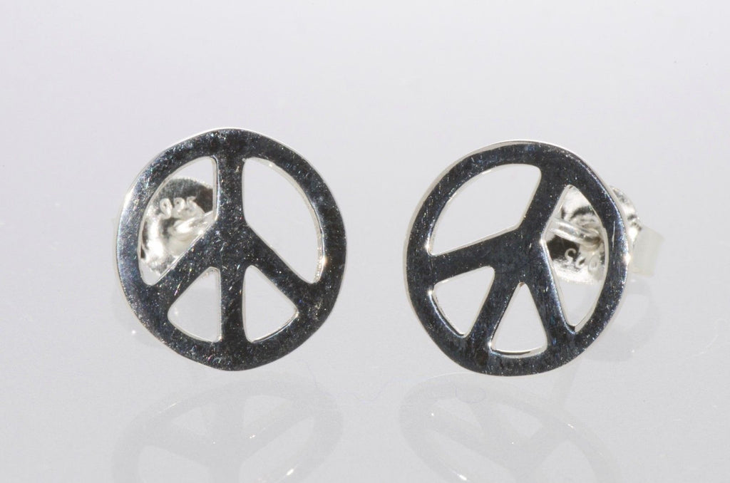 Peace Sign Earrings Sterling Silver Studs 11mm | Jewelryland.com