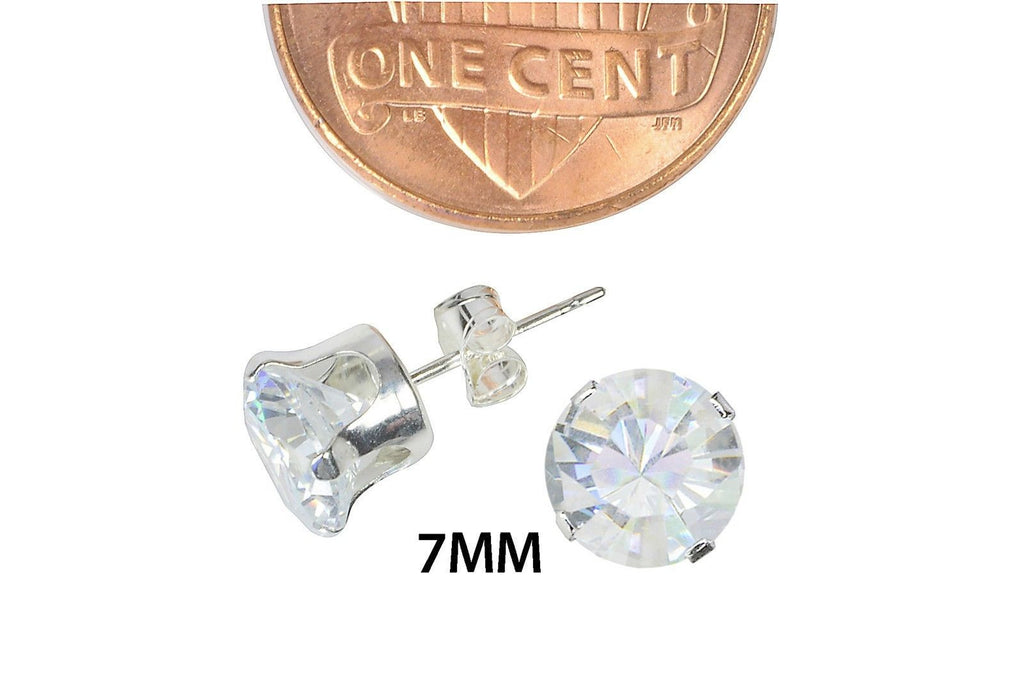 10k White Gold Round Clear CZ Stud Earrings Screwbacks Thick Bezel Set ...