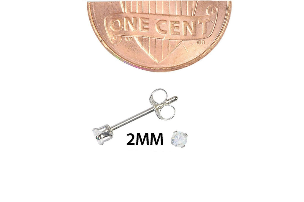 10k White Gold Round Clear CZ Stud Earrings Screwbacks Thick Bezel Set ...